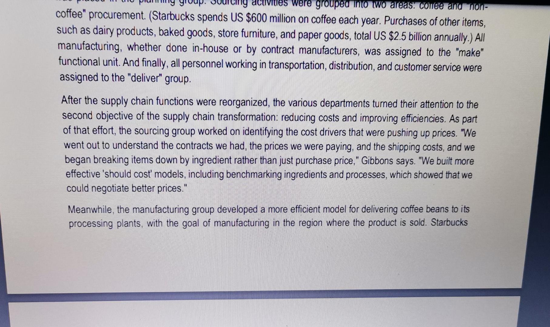 Solved From bean to cup: How Starbucks transformed its | Chegg.com