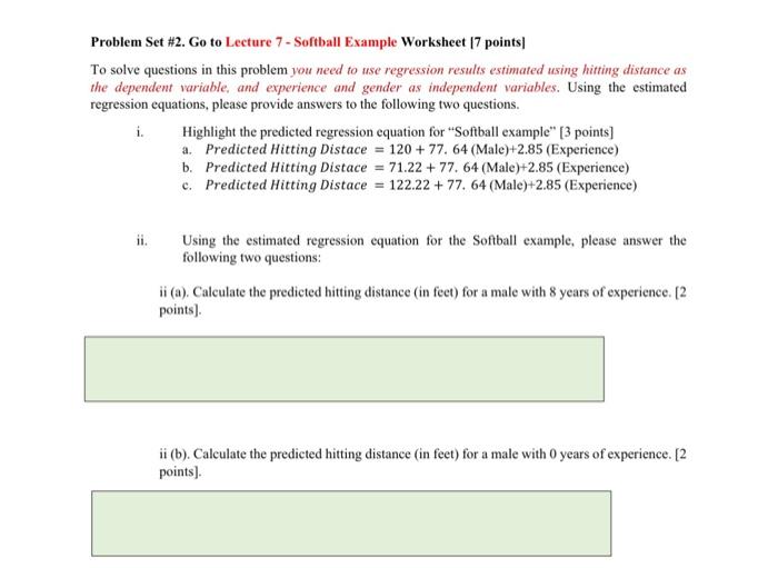Solved Problem Set \#2. Go to Lecture 7 - Softball Example | Chegg.com