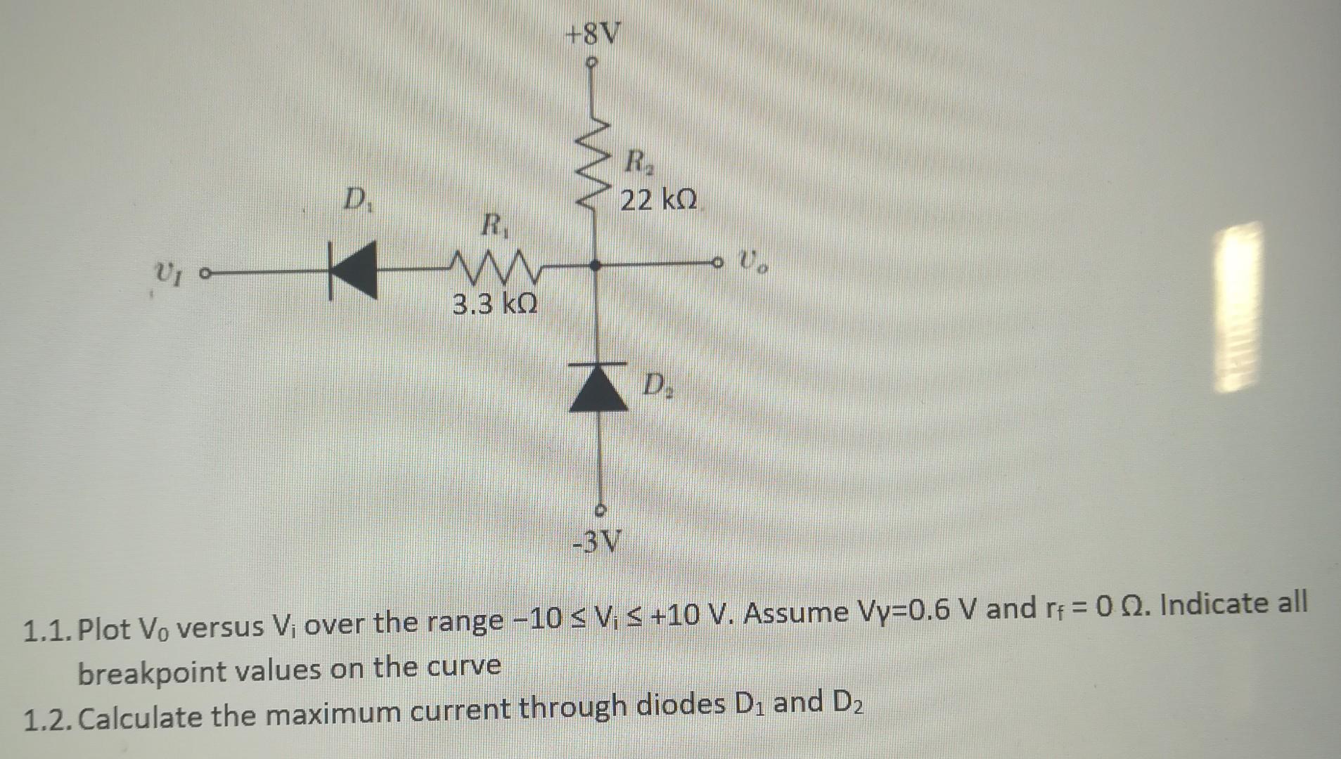Solved 1.1. Plot V0 versus Vi over the range −10≤Vi≤+10 V. | Chegg.com