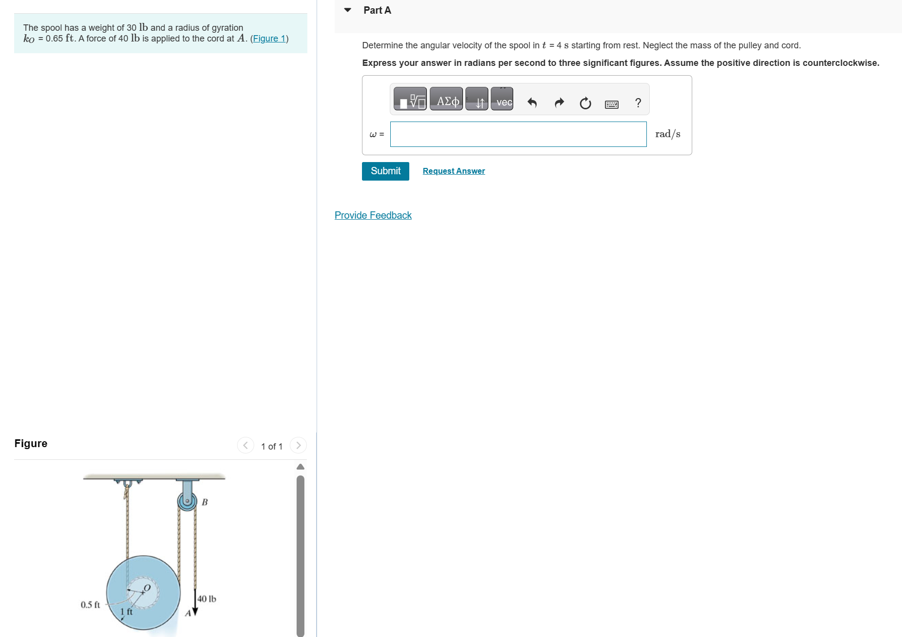 Solved The spool has a weight of 30 ﻿lb ﻿and a radius of | Chegg.com