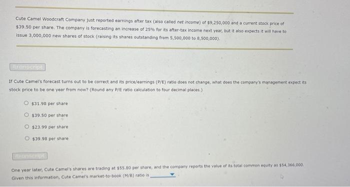 Solved Cute Camel Woodcraft Company fust reported earnings | Chegg.com