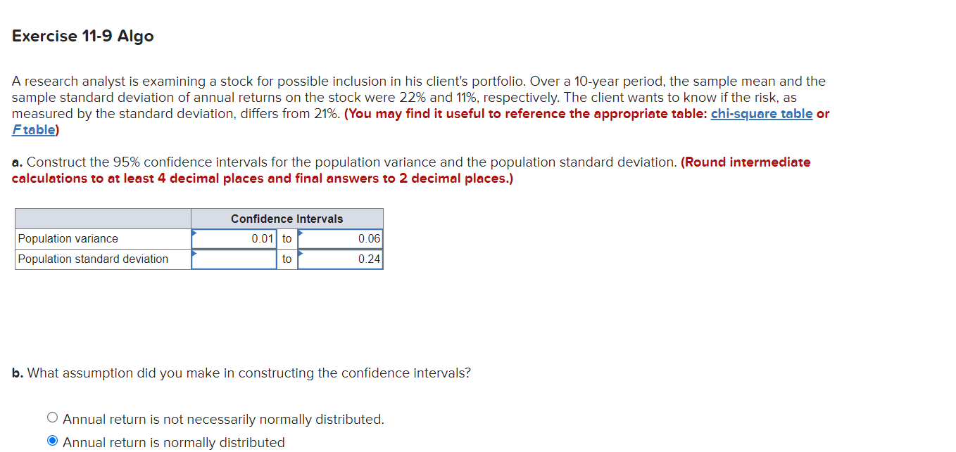 Solved Exercise 11-9 ﻿AlgoA research analyst is examining a | Chegg.com