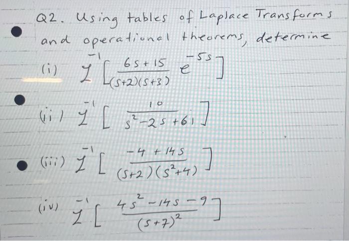 Solved Ï 10 Q2. Using tables of Laplace Transforms and | Chegg.com