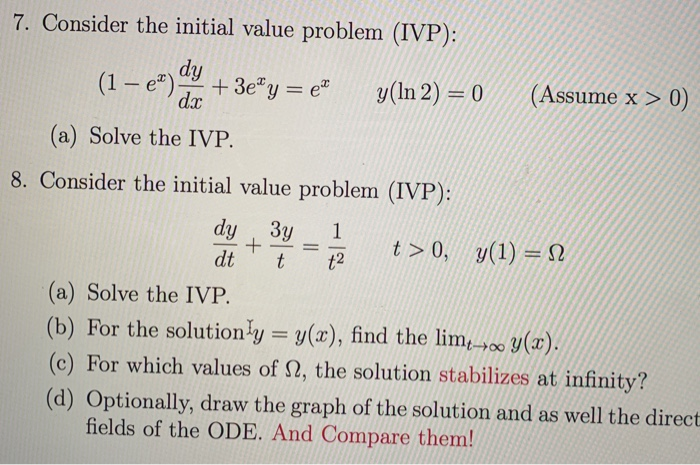 Solved 7. Consider the initial value problem (IVP): (1 – e") | Chegg.com