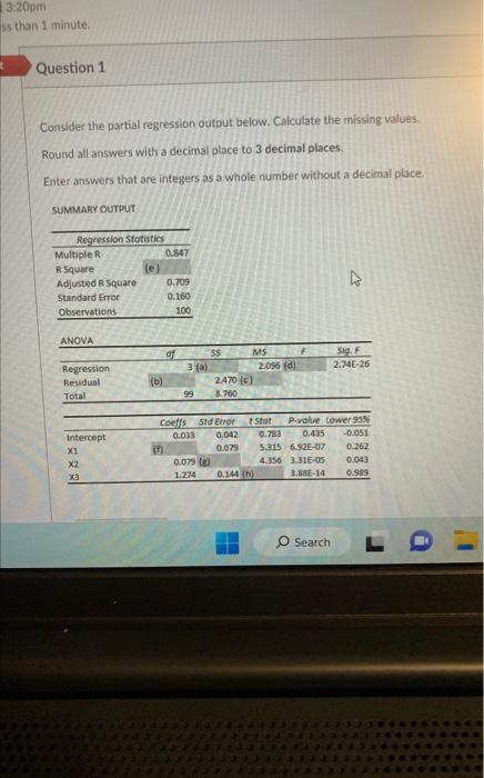 Solved Consider the partial regression output below. | Chegg.com