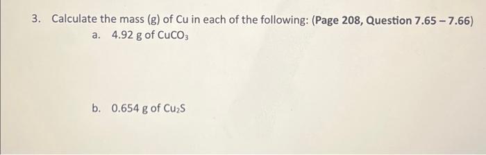 Solved 3. Calculate the mass (g) of Cu in each of the | Chegg.com