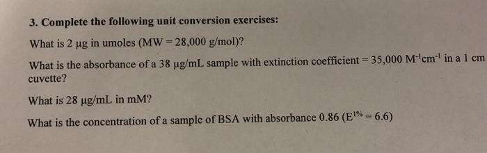 Solved 3. Complete the following unit conversion exercises: | Chegg.com