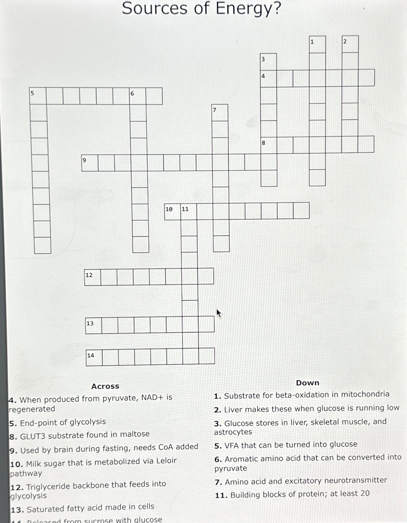 Solved Sources of Energy?AcrossDownPlease take note the | Chegg.com