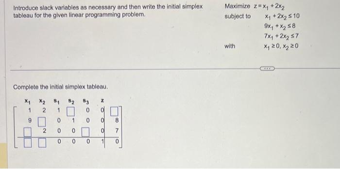 Introduce slack variables as necessary and then write | Chegg.com