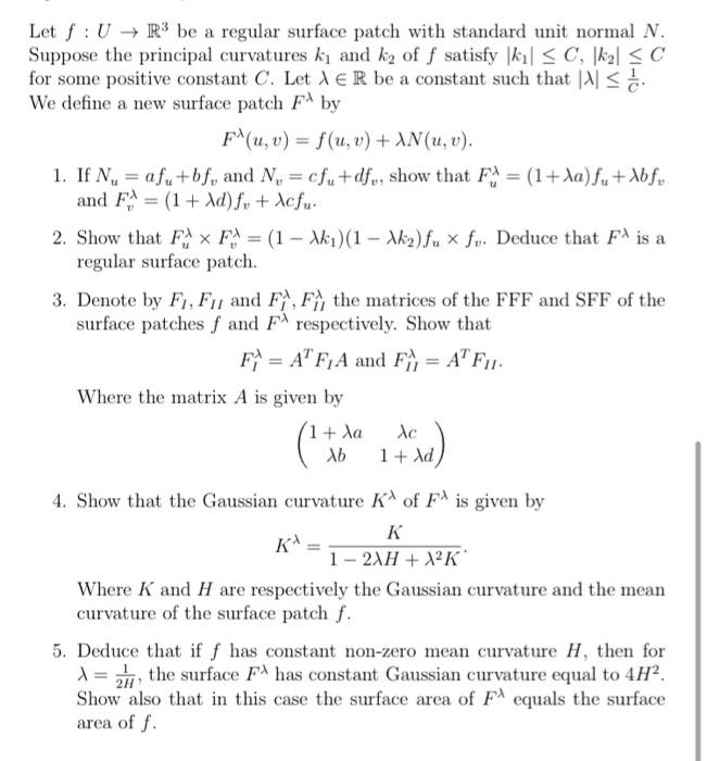 Solved Let f: U + R3 be a regular surface patch with | Chegg.com