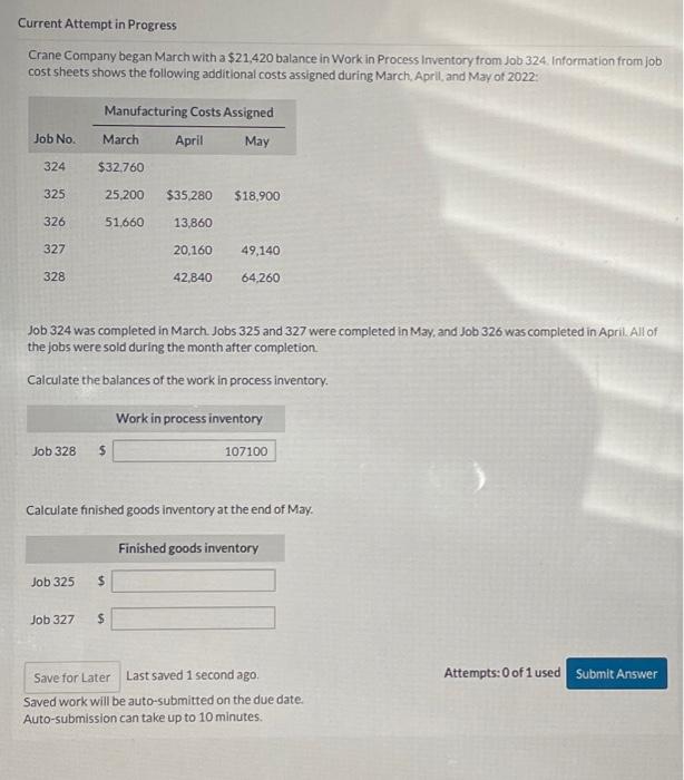 Solved Current Attempt in Progress Crane Company began March | Chegg.com