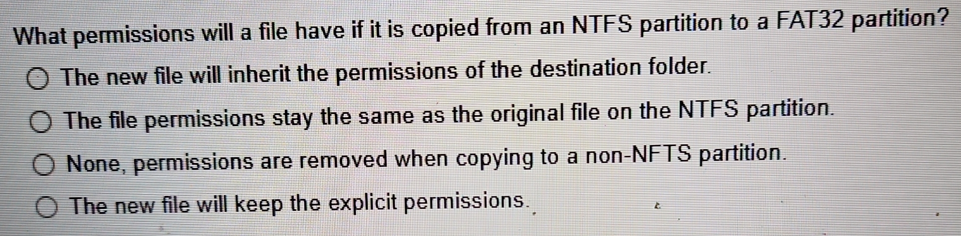 Solved What permissions will a file have if it is copied | Chegg.com