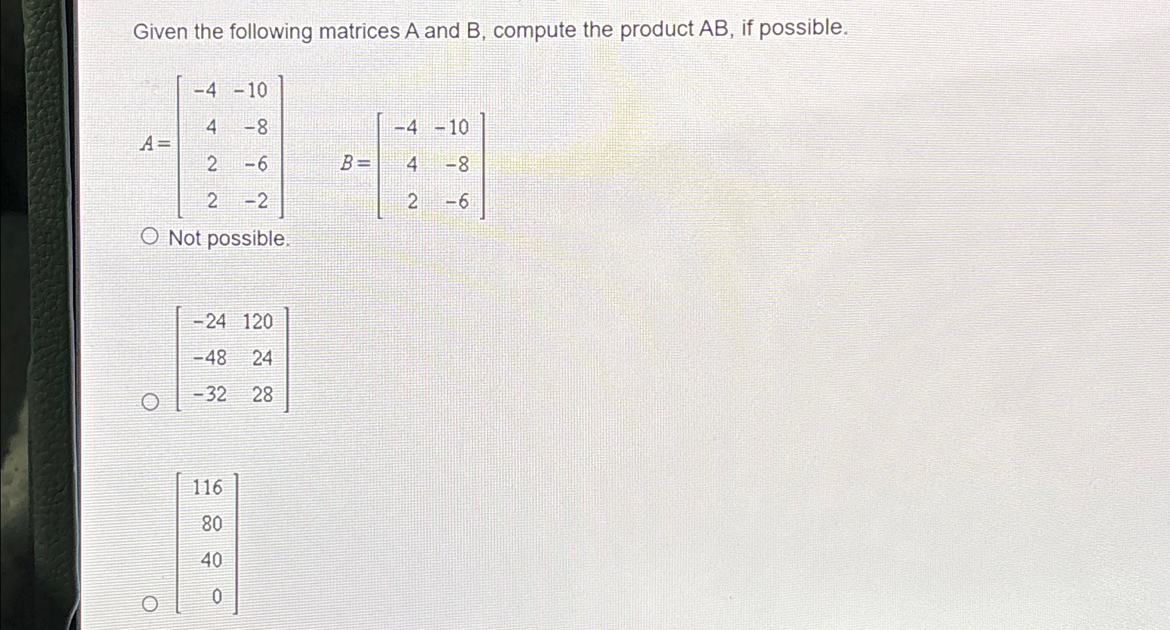 Given the following matrices A and B, ﻿compute the | Chegg.com