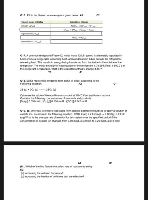 Solved Q16. Fill in the blanks: one example is given below: | Chegg.com
