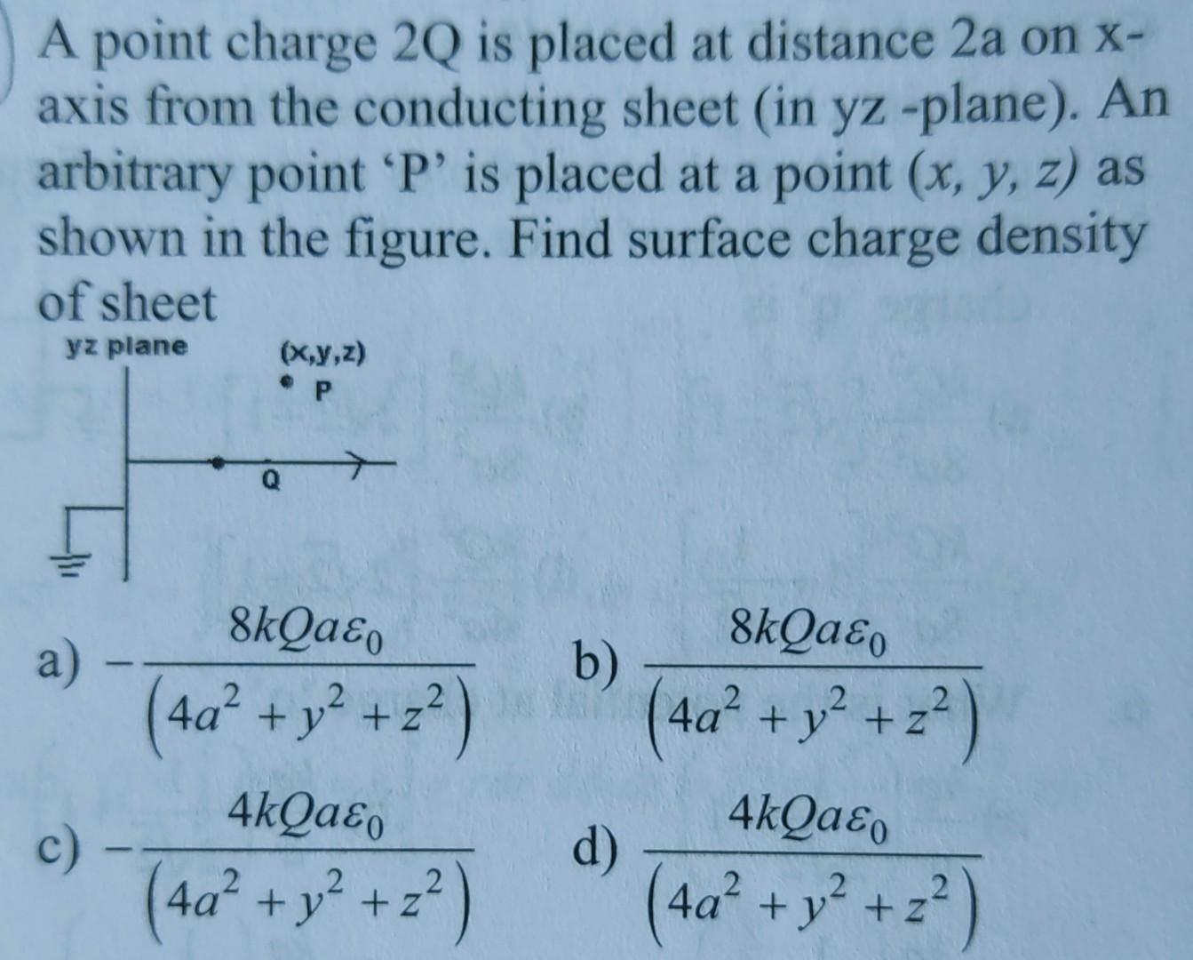 Solved A point charge 2Q is placed at distance 2a on X axis | Chegg.com