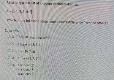 Solved Assuming a is a list of integers declared like | Chegg.com