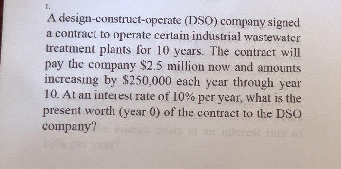Solved A design-construct-operate (DSO) company signed a | Chegg.com
