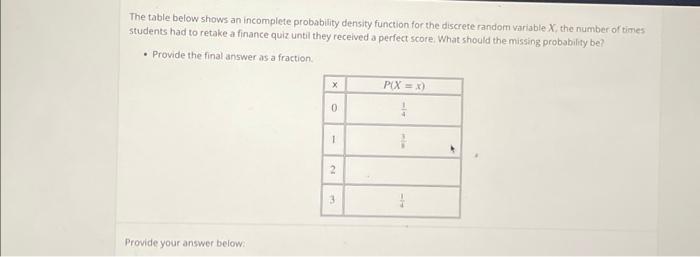 Solved The table below shows an incomplete probability | Chegg.com
