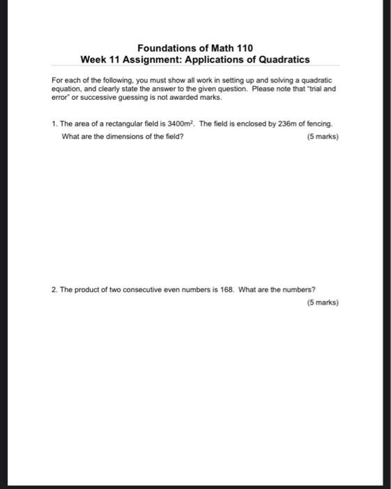Solved Foundations of Math 110 Week 11 Assignment: | Chegg.com