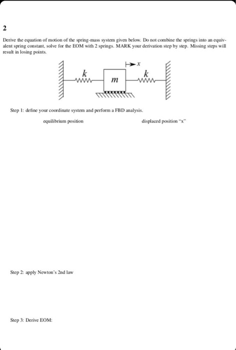 Solved Derive the equation of motion of the spring-mass | Chegg.com