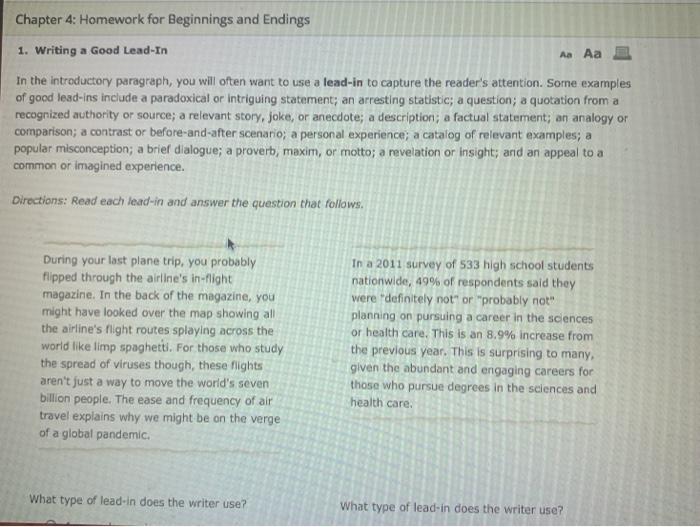 Chapter 4: Homework for Beginnings and Endings 1. | Chegg.com