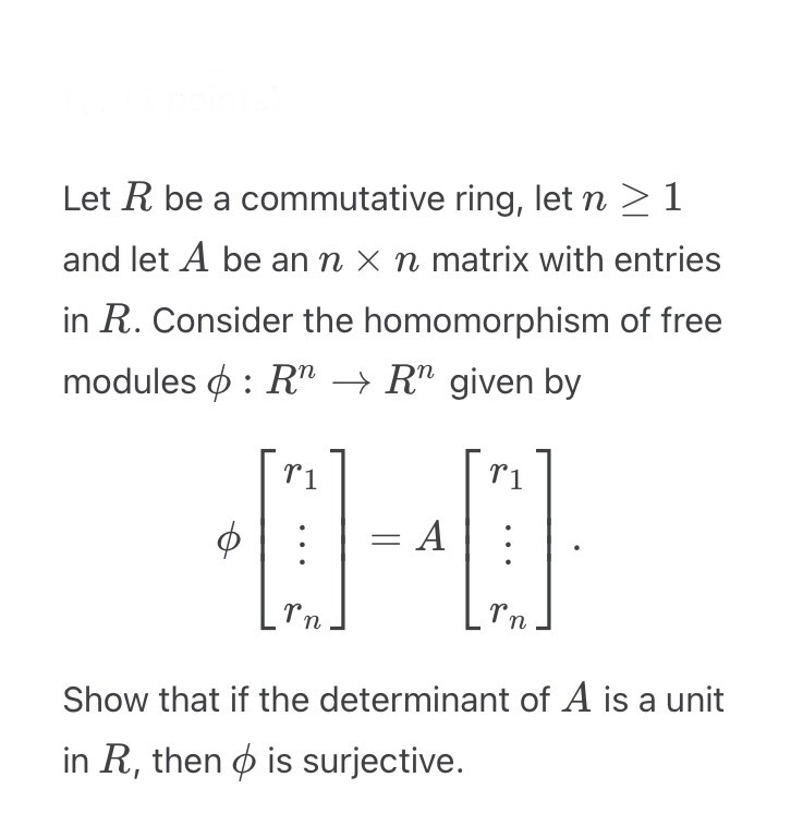 Solved Let R ﻿be a commutative ring, let n≥1 ﻿and let A ﻿be | Chegg.com