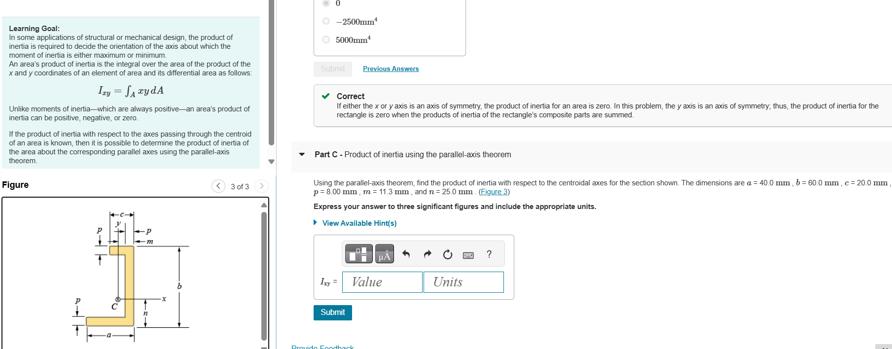 Part C - ﻿Product of ﻿inertia using the parallel-axis | Chegg.com
