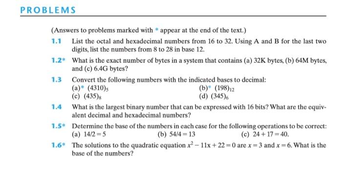 Solved (Answers to problems marked with * appear at the end | Chegg.com