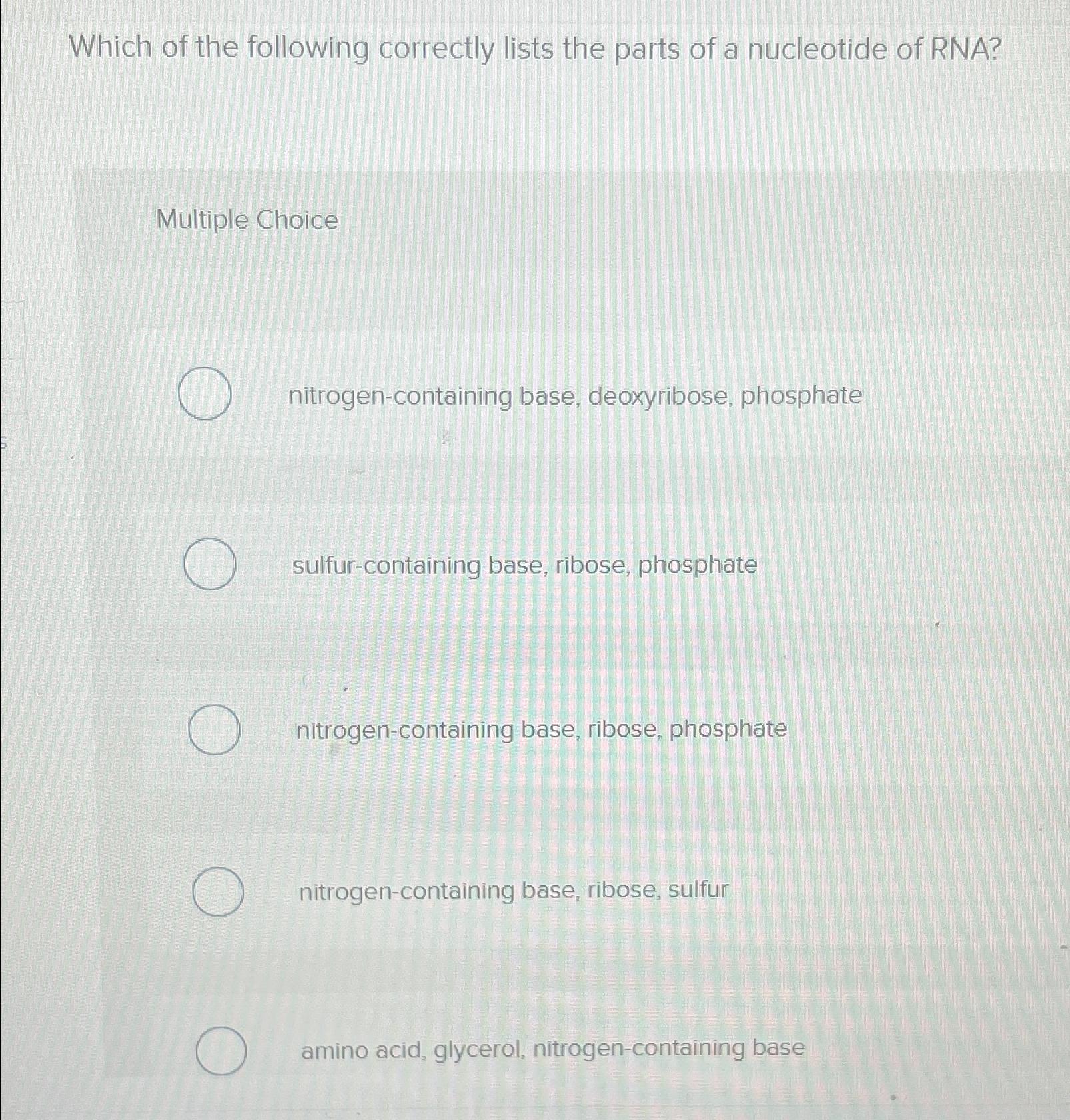Solved Which of the following correctly lists the parts of a | Chegg.com