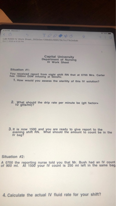 TOO Lab N300 IV Work Sheet 292b5ec 13068080579c7c7162 | Chegg.com
