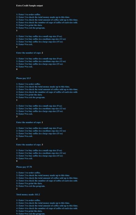 Solved Extra Credit - Coffee Shop (25 points) Points earned | Chegg.com