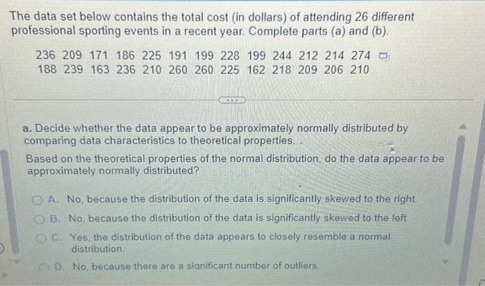 Solved The data set below contains the total cost (in | Chegg.com
