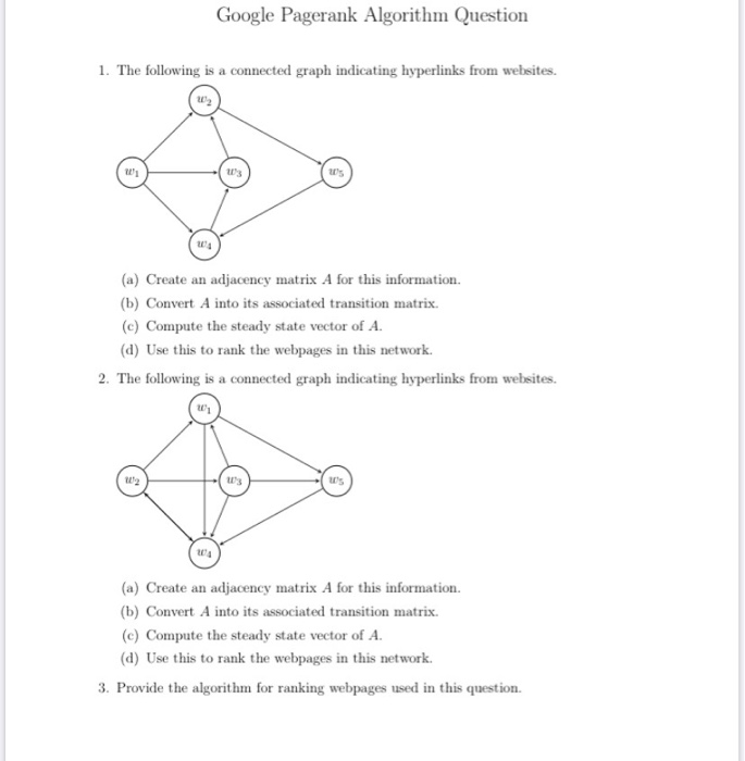 Solved Google Pagerank Algorithm Question 1. The following | Chegg.com