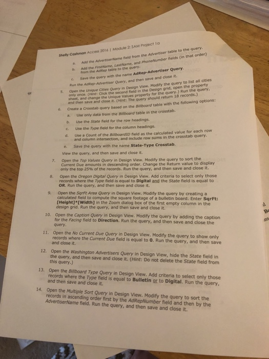 thelly Cashman Access 2016 Module 2 SAM Project la | Chegg.com