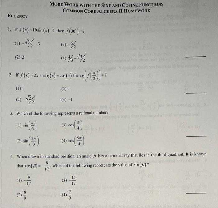 Solved More Work With The Sine And Cosine Functions Common