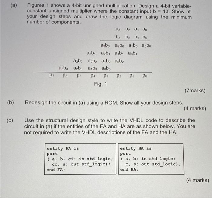 Solved (a) Figures 1 shows a 4-bit unsigned multiplication. | Chegg.com