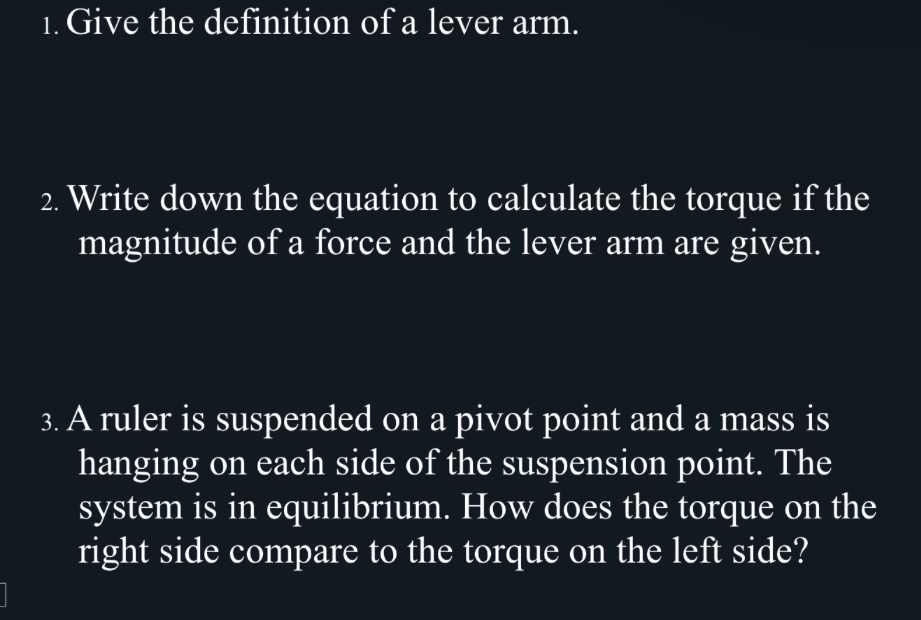 Solved Give the definition of a lever arm.Write down the | Chegg.com