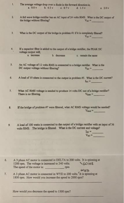 Solved The average voltage drop over a diode in the forward | Chegg.com