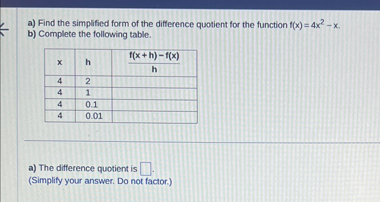 Solved a) ﻿Find the simplified form of the difference | Chegg.com