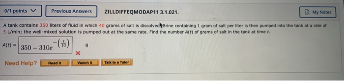 Solved 0/1 points | Previous Answers ZILLDIFFEQMODAP11 | Chegg.com