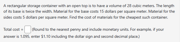 Solved A rectangular storage container with an open top is | Chegg.com