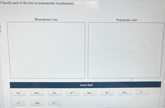 Solved Classify each of the ions as monoatomic or | Chegg.com