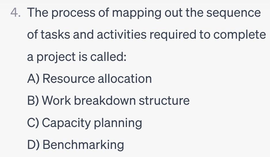 Solved 4. The process of mapping out the sequence of tasks | Chegg.com