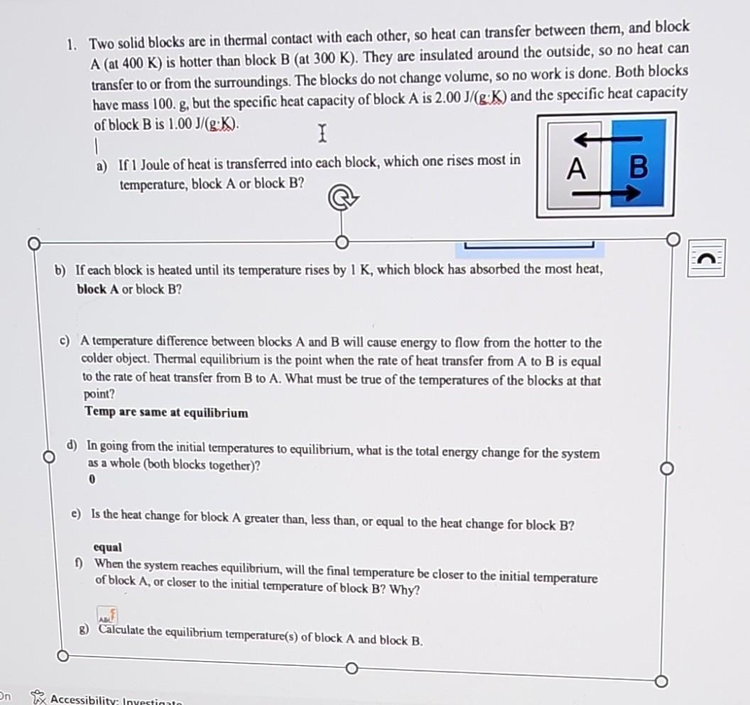 Solved 1. Two solid blocks are in thermal contact with each | Chegg.com