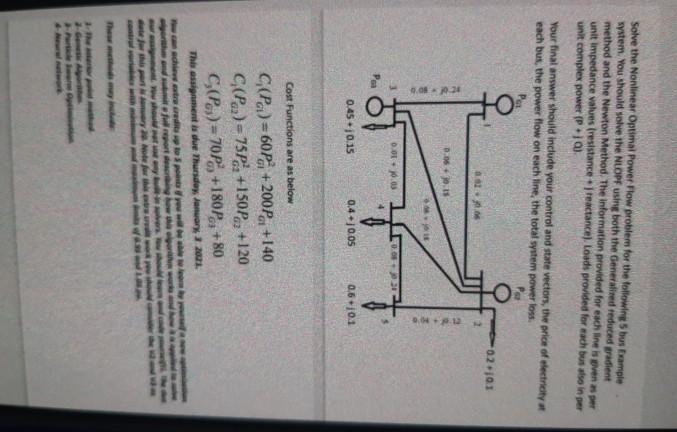 Solve the Nonlinear Optimal Power Flow problem for | Chegg.com