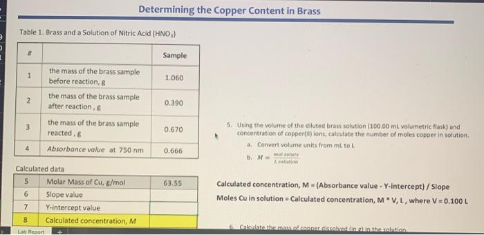Determining the Copper Content in Brass Table 1. | Chegg.com