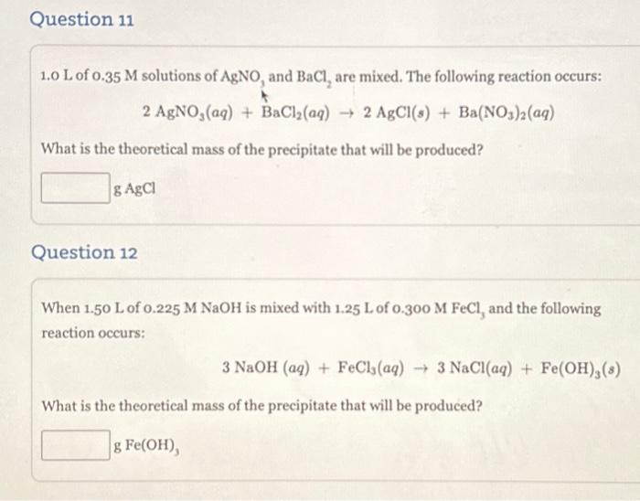 Solved 1.0 L of 0.35M solutions of AgNO3 and BaCl2 are | Chegg.com