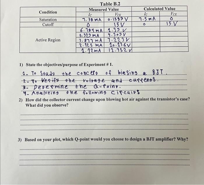 Solved Electronics lab ; BJT Transistor Voltage Divider | Chegg.com