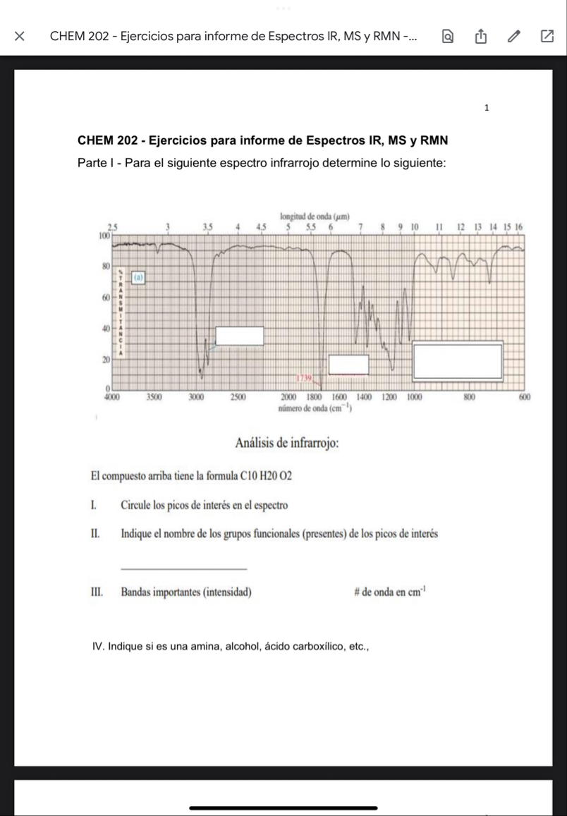 CHEM 202 - ﻿Ejercicios para informe de Espectros IR, | Chegg.com