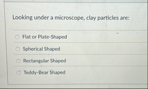 Solved Looking under a microscope, clay particles are:Flat | Chegg.com